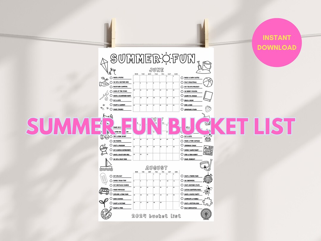 2024 Family Summer Bucket List, Summer Adventure Calendar, Kids Summer ...