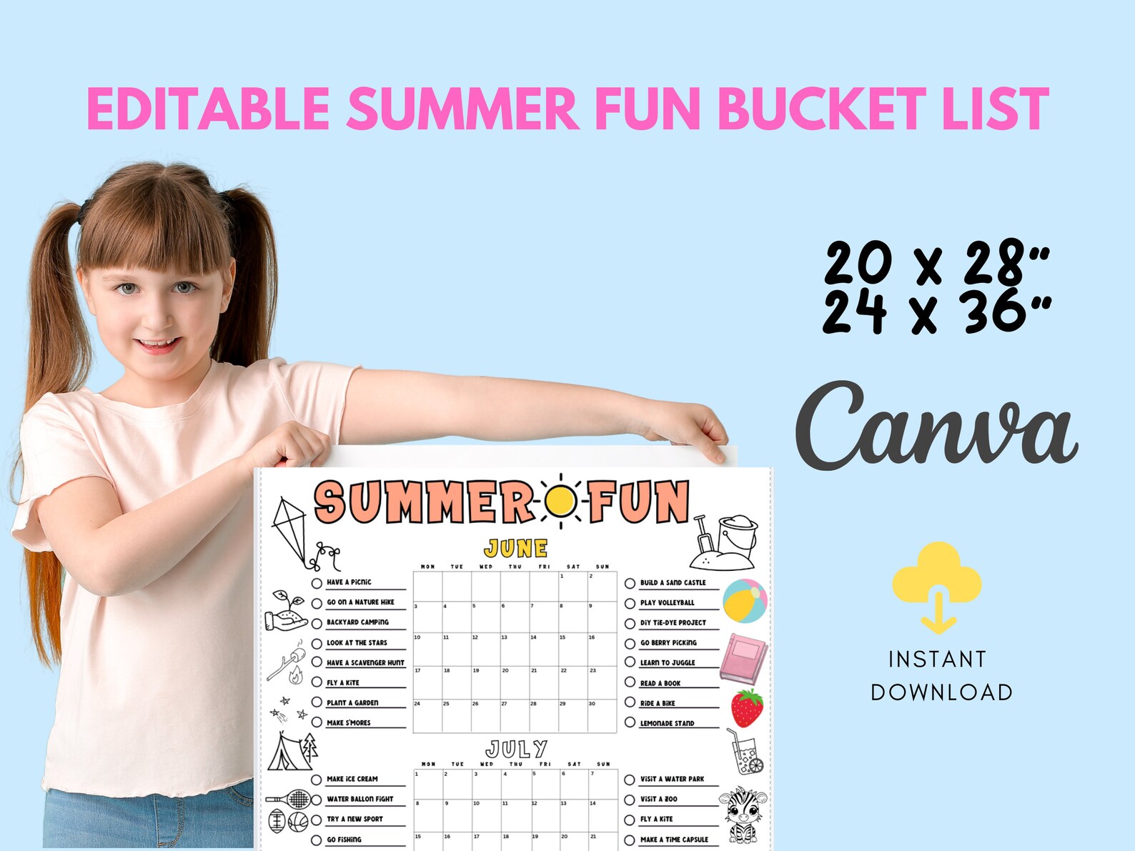 2024 Family Summer Bucket List, Summer Adventure Calendar, Kids Summer ...
