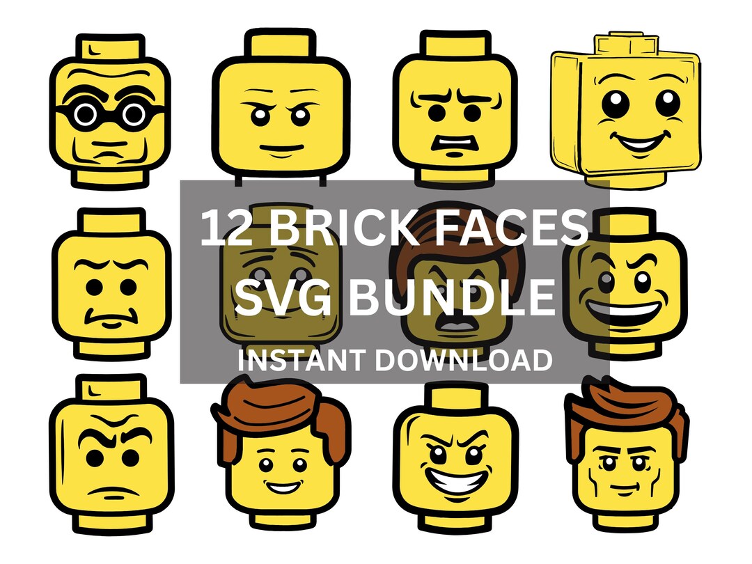 Brick Faces SVG Bundle, Character Heads, Kids Toys SVG PNG, Building ...