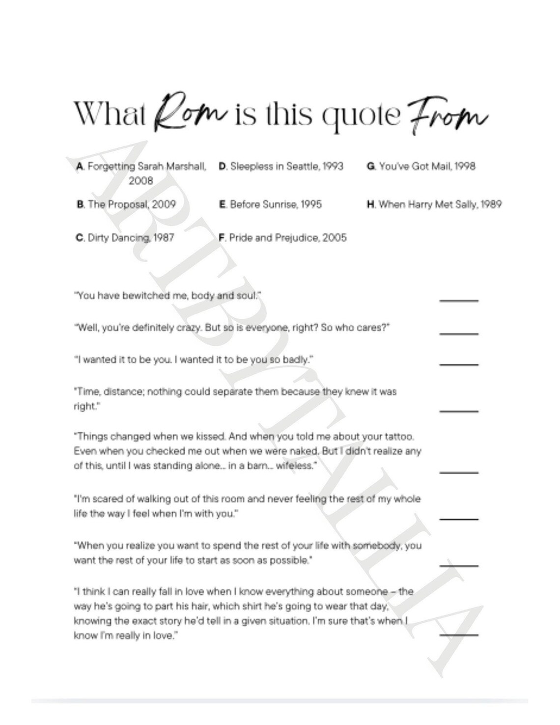 Party Game Printable for Bachelorette Party, Wedding, Bridal Shower ...