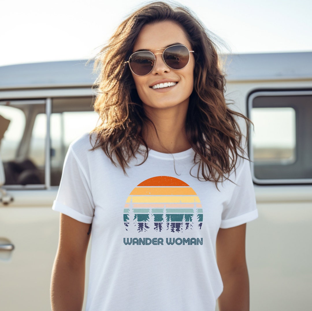 Wander Woman Retro Adventure Tops for Women, Funny Camping T-shirts for ...