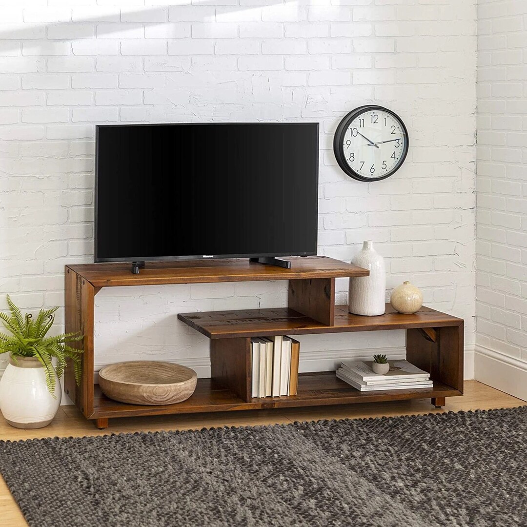 Beautiful Two-tier Asymmetrical Solid Wood TV Stand - Etsy