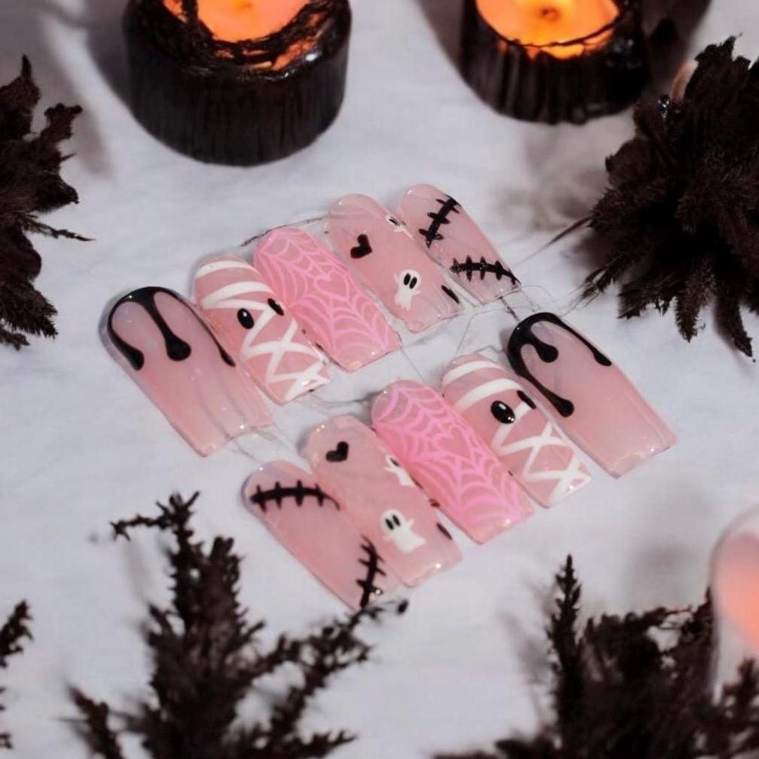 Spooky Pink Sparkles Press on Nails - Etsy
