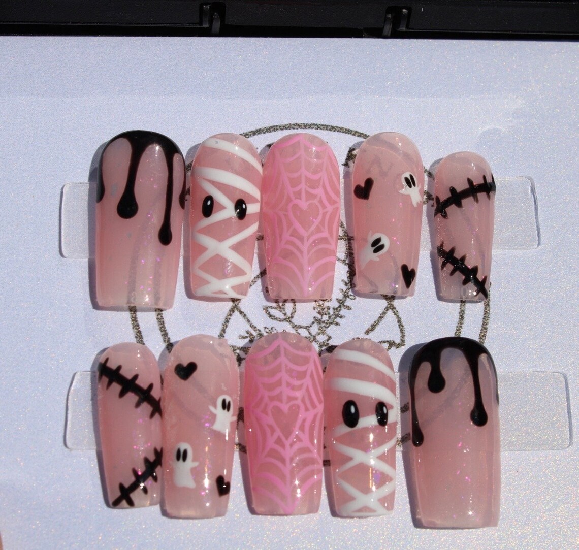 Spooky Pink Sparkles Press on Nails - Etsy