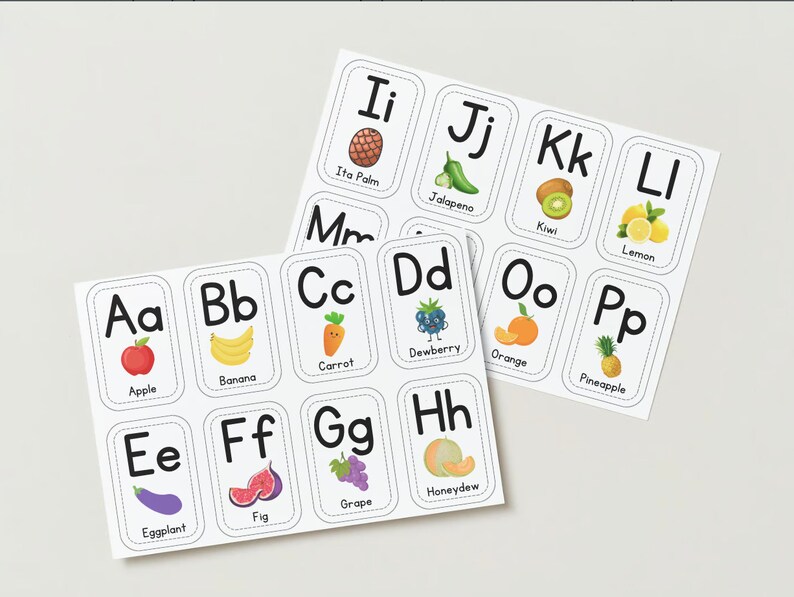 Printable Fruit & Veg Alphabet Flash Cards for Kids Preschool and ...