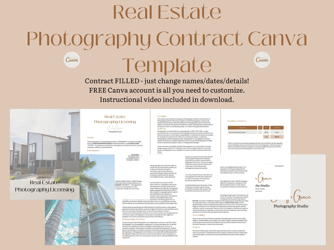 Plantilla de contrato de licencia de fotografía inmobiliaria para Canva ...