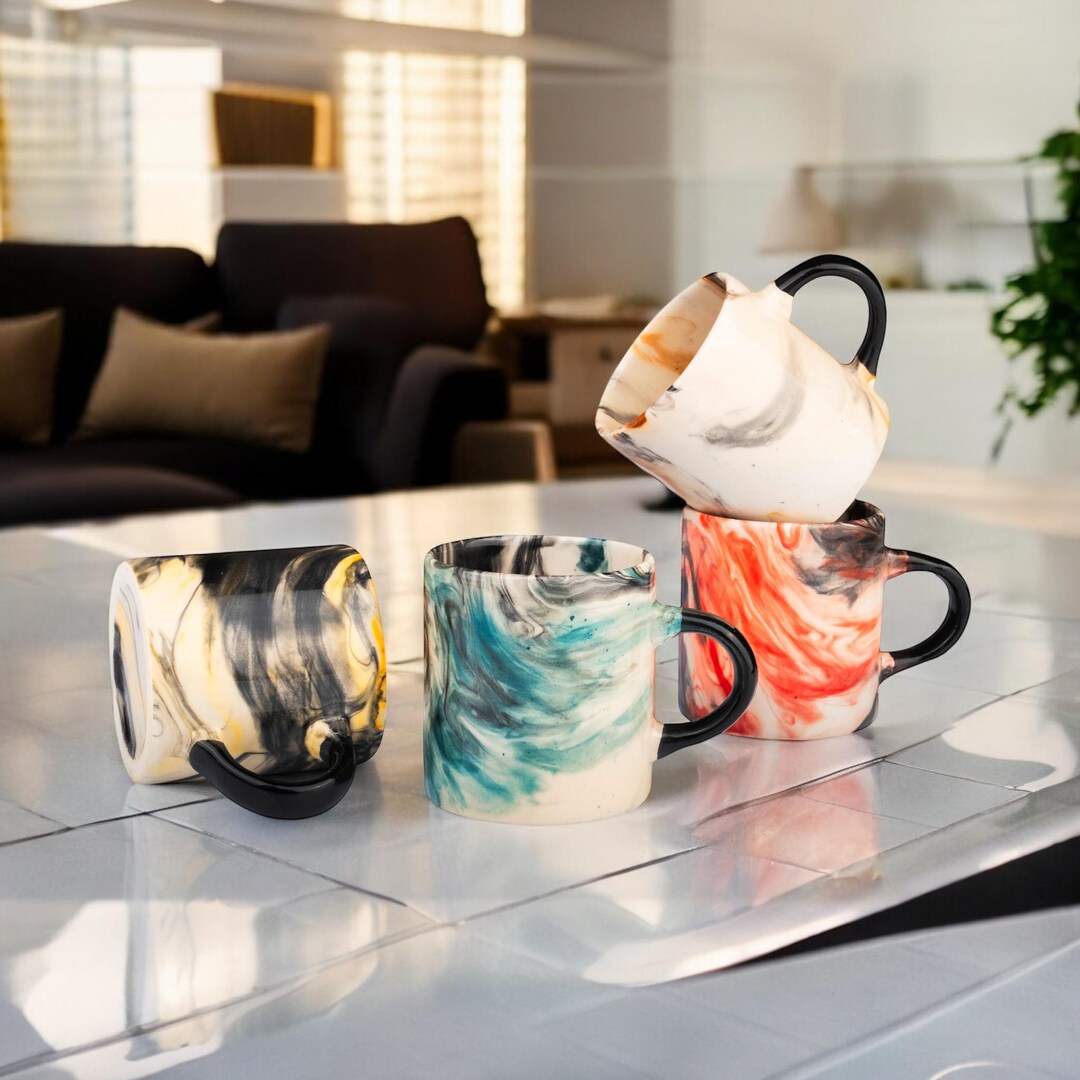 Marble Mug, Cozy Tea Cups, Cappuccino Ceramic Mug, Hand Painted Cup ...