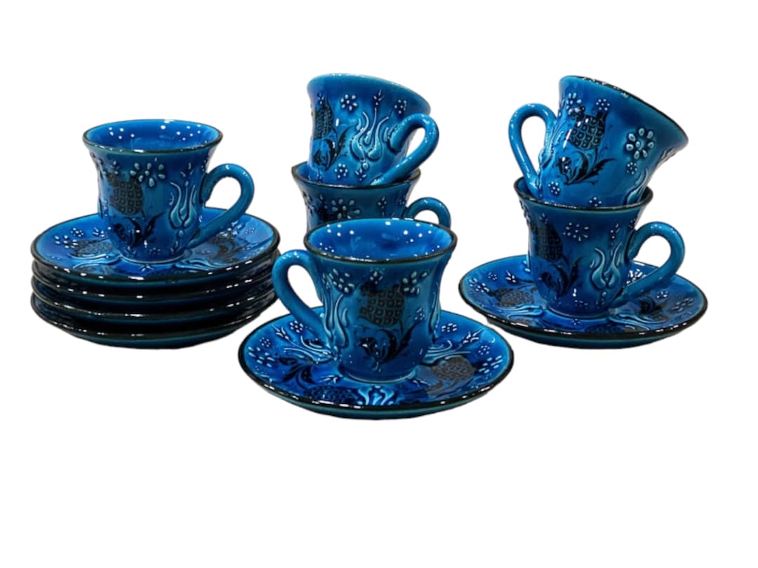 Turquoise Turkish Ceramic Coffee Cup Set, Macchiato Cup, Ceramic ...