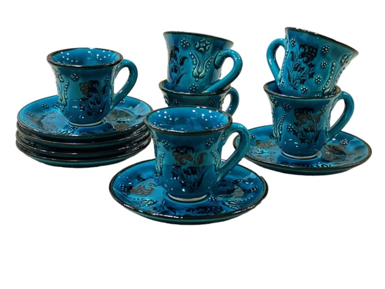 Turquoise Turkish Ceramic Coffee Cup Set, Macchiato Cup, Ceramic ...