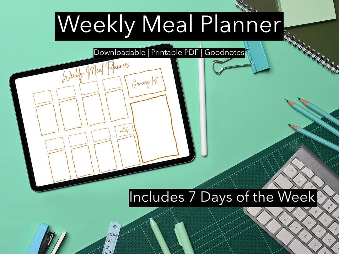 Digital Weekly Meal Planner Downloadable PDF, Minimalist Design, Gold ...