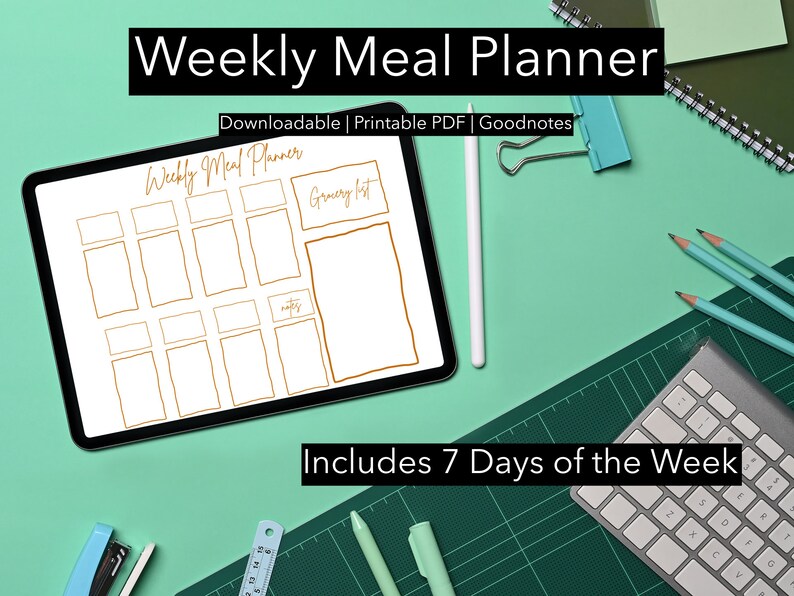Digital Weekly Meal Planner Downloadable PDF, Minimalist Design, Gold ...