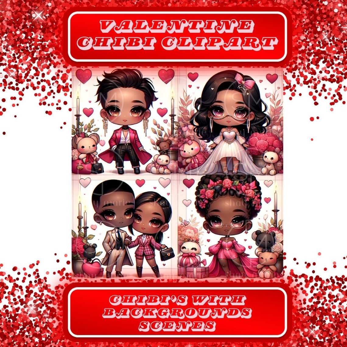 Adorable Chibi-style Valentine Clip Arts Collection - Etsy