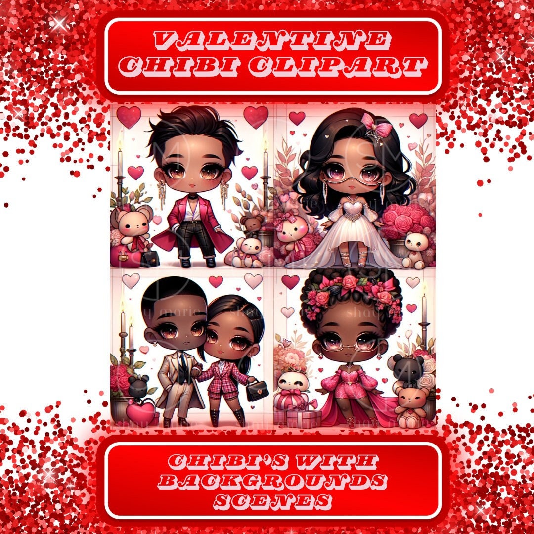 Adorable Chibi-style Valentine Clip Arts Collection - Etsy