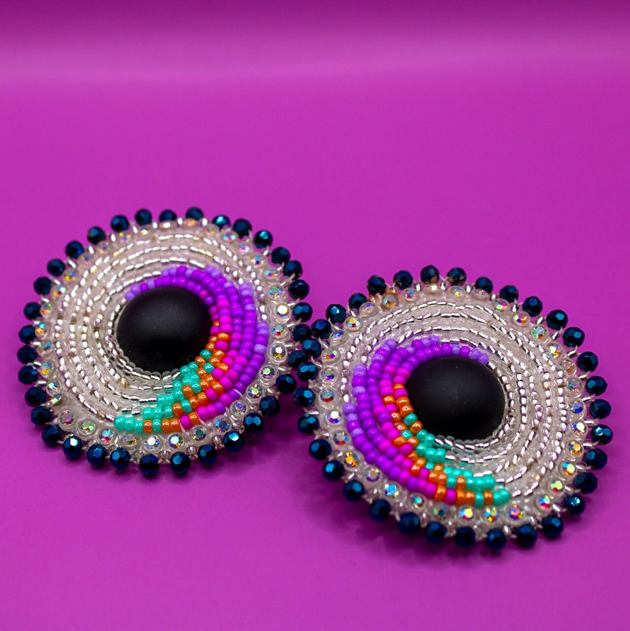 Native American Hand Beaded Colorful Round Earrings - Etsy