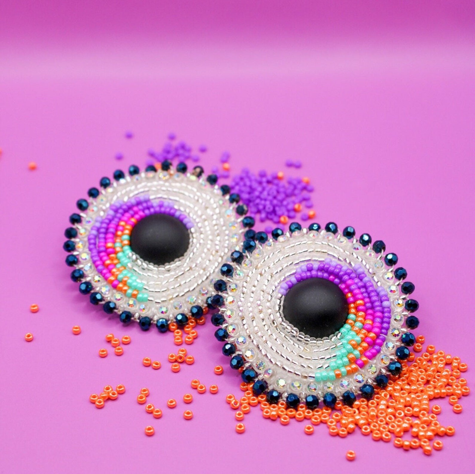 Native American Hand Beaded Colorful Round Earrings - Etsy