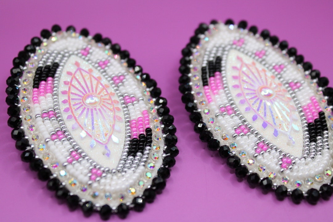White and Pink Native American Handmade Earrings on Posts - Etsy