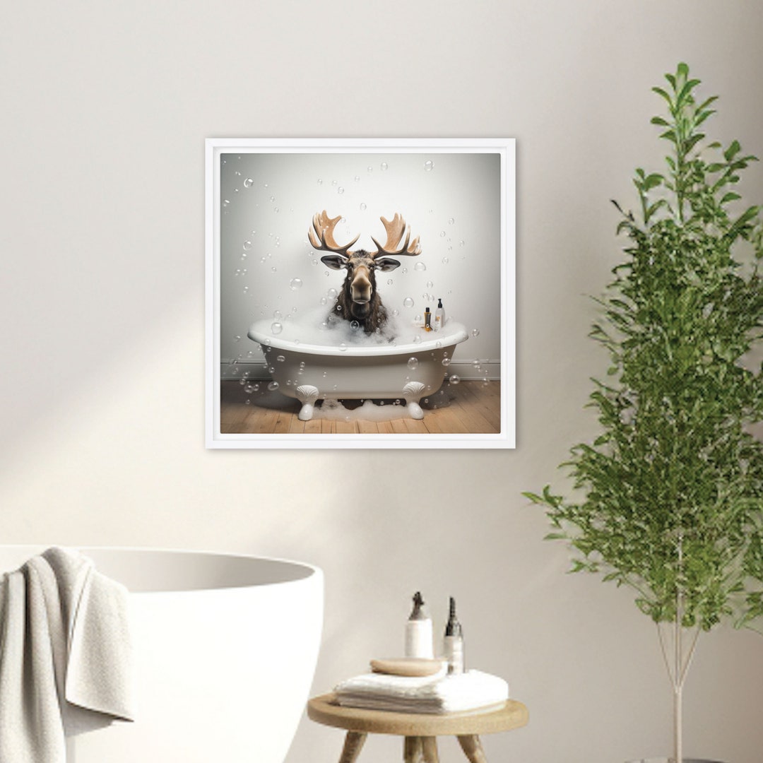 Printable Moose in Bathtub Adorable Moose Taking Bubble Bath Country Home Decor Moose in Tub ...