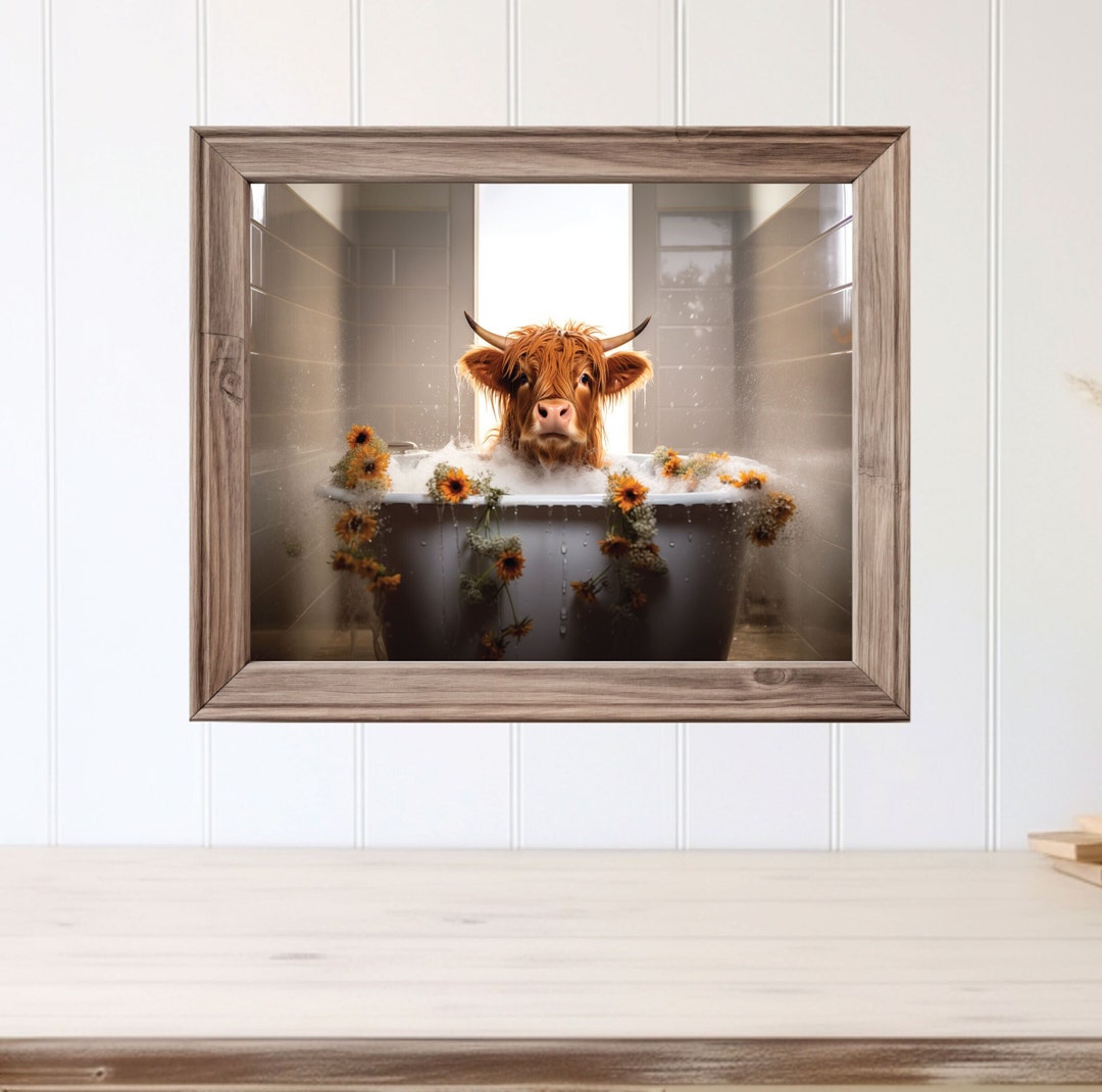 Printable Highland Cow in Bath Scottish Cow Taking Bubble Bath Digital ...