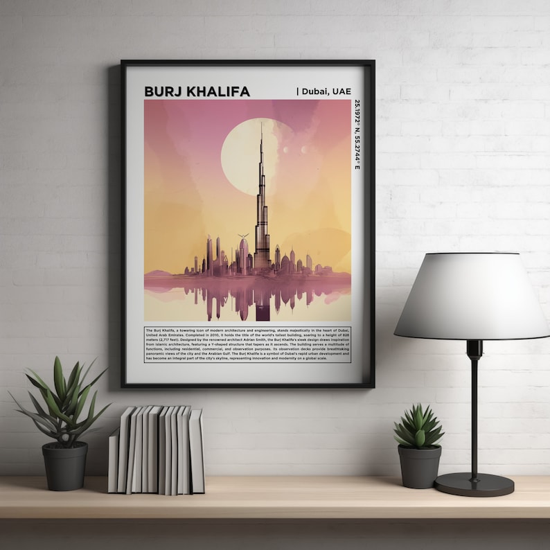 Burj Khalifa Colorful Infographic Poster Print Wall Decor Destination ...