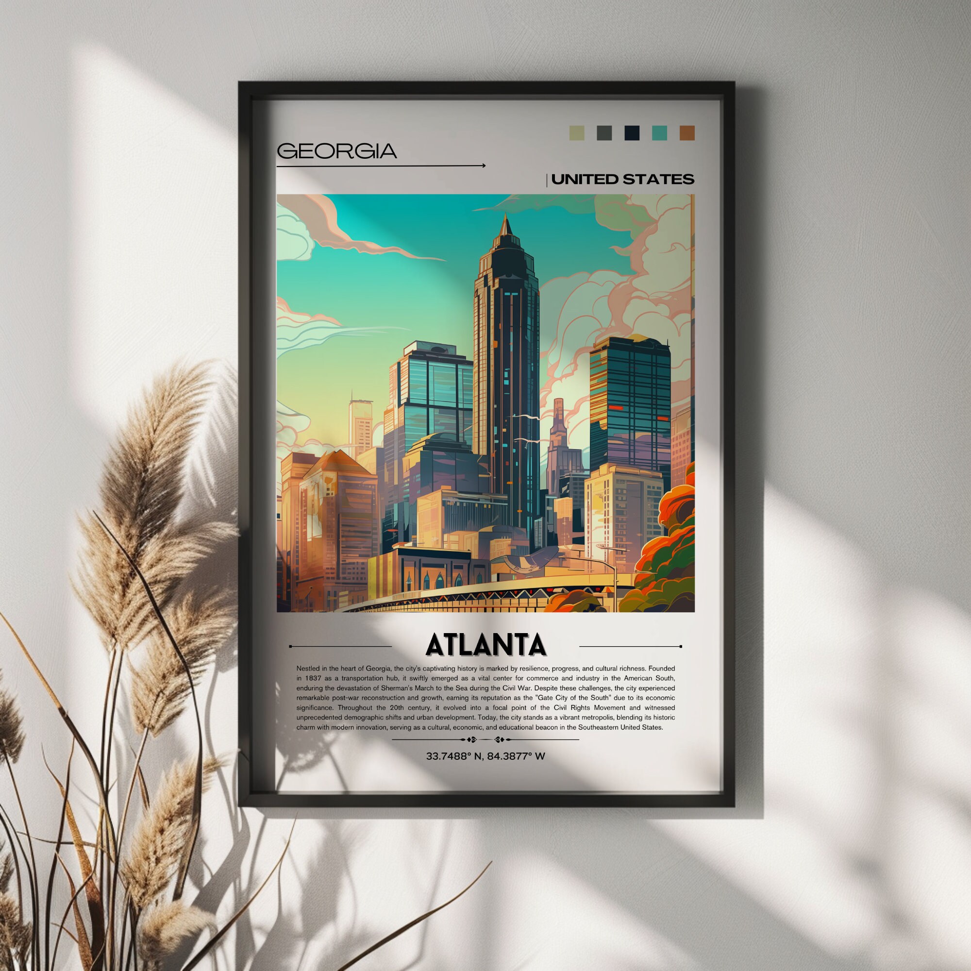Atlanta Infographic Travel Poster Print Wall Decor Destination City ...
