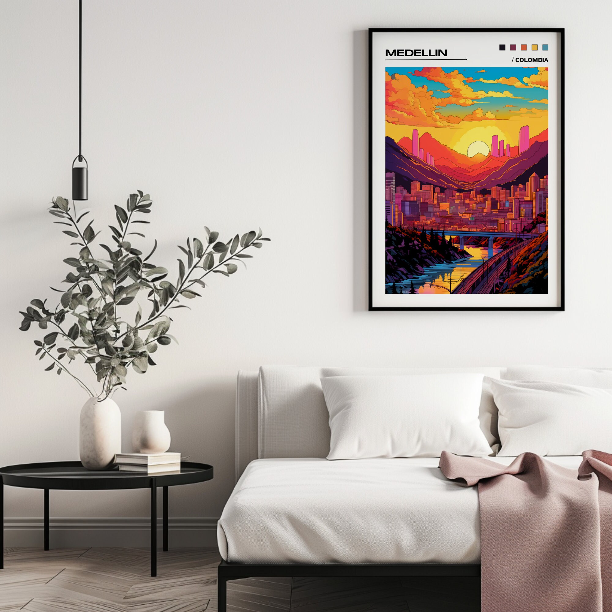 Medellin Colombia Graphic Illustration Print Vibrant Cityscape Art ...