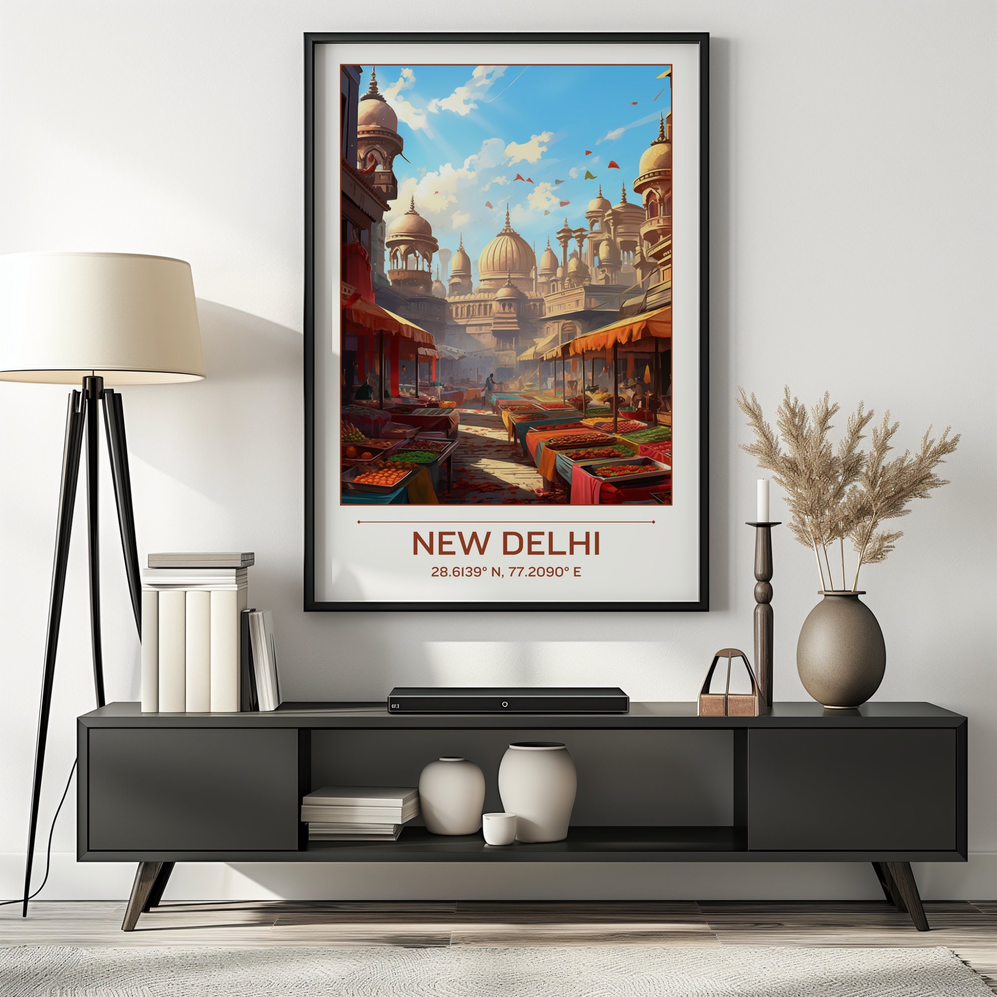 Colorful Indian Street Market Digital Poster, Vibrant New Delhi ...