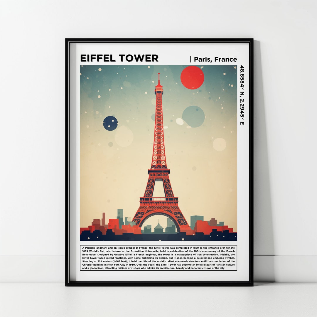 Eiffel Tower Colorful Infographic Poster Print Wall Decor Destination ...