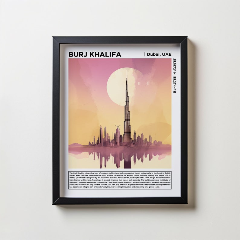 Burj Khalifa Colorful Infographic Poster Print Wall Decor Destination ...