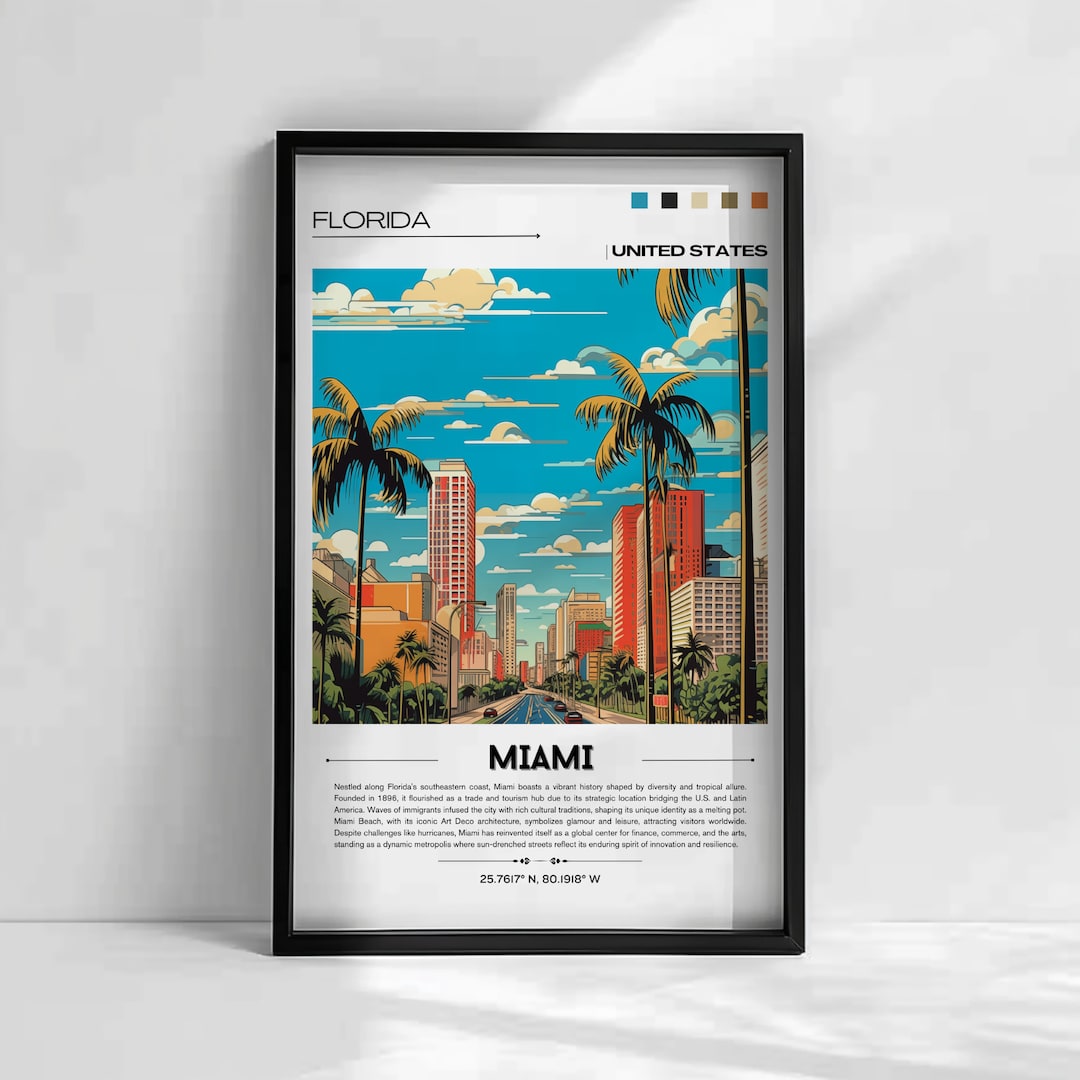 Colorful Infographic Miami Travel Poster Wall Art Print - Etsy