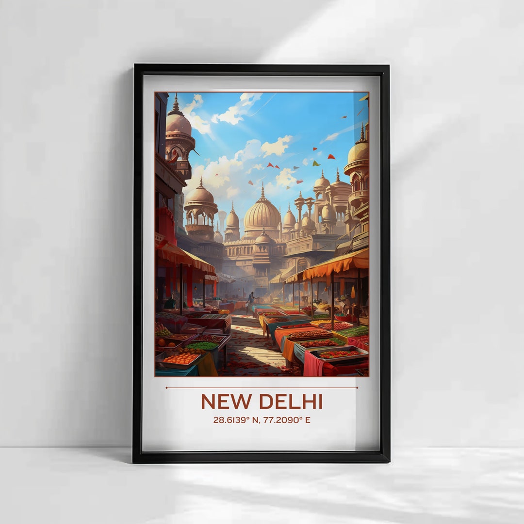 Colorful Indian Street Market Digital Poster, Vibrant New Delhi ...