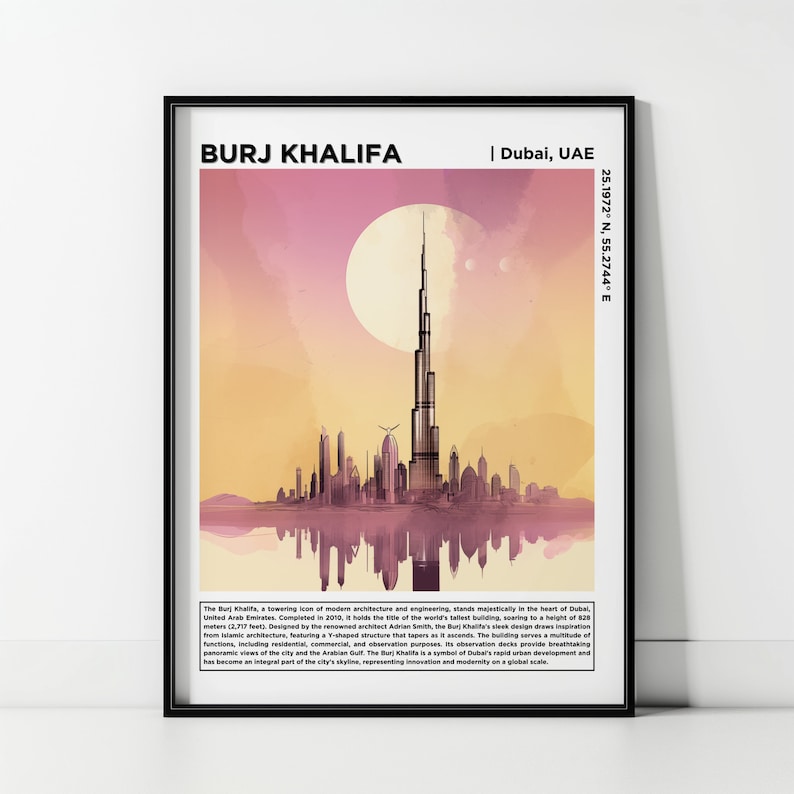 Burj Khalifa Colorful Infographic Poster Print Wall Decor Destination ...