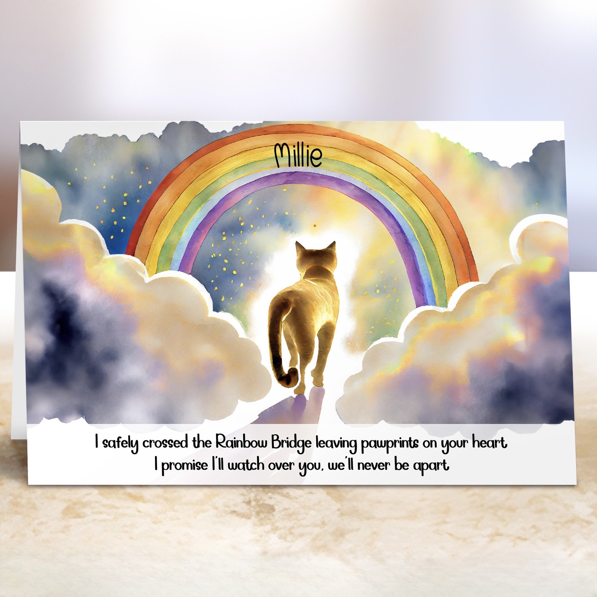 Personalised Cat Memorial Card | Cat Condolence Card | Cat Rainbow ...