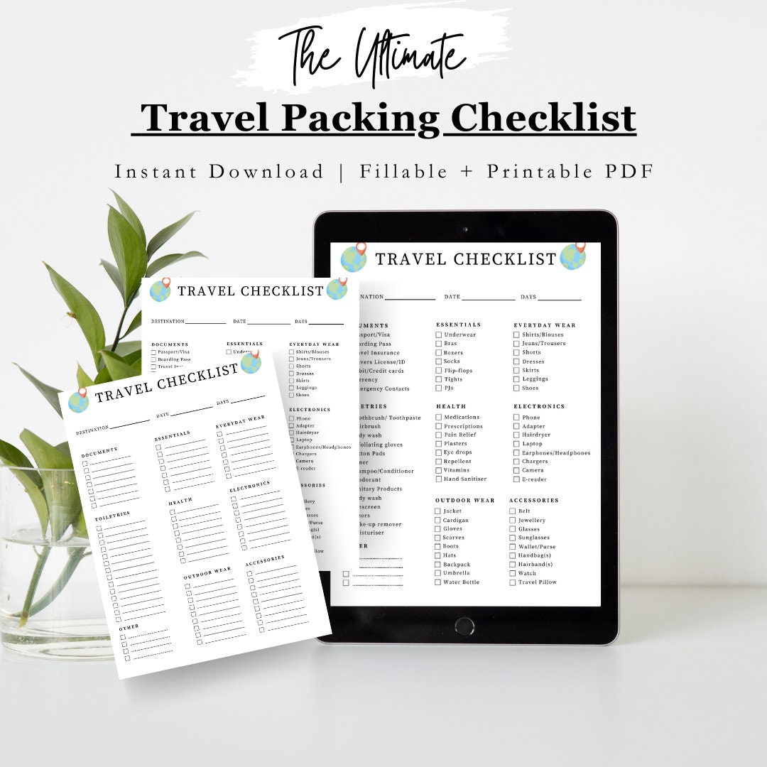 Editable Travel Checklist, Printable Travel Packing List, Fillable ...