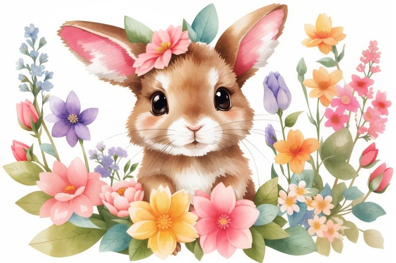 8 Bunnies With Flowers Digital Download Cuteness to Your Creative ...