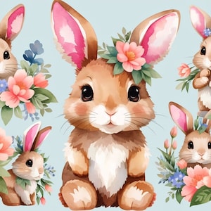 8 Bunnies With Flowers Digital Download Cuteness to Your Creative ...