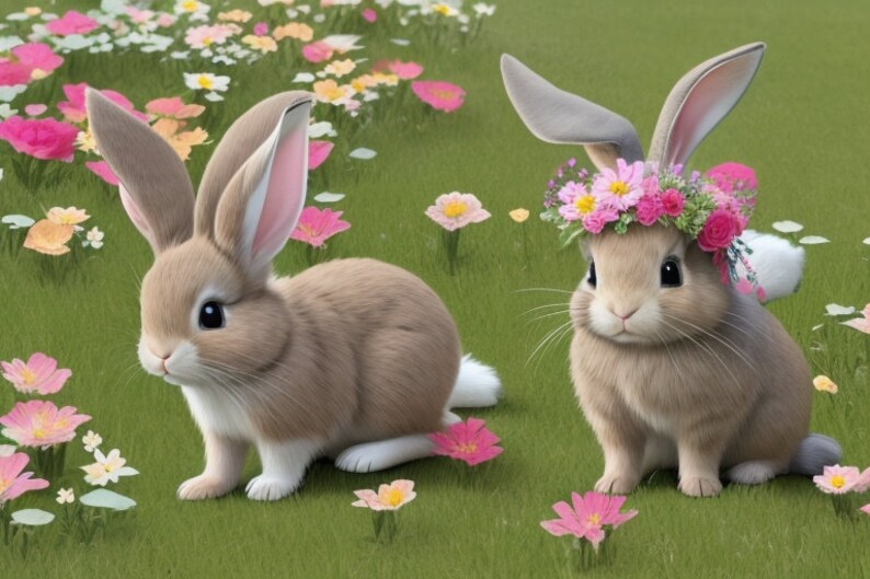 8 Bunnies With Flowers Digital Download Cuteness to Your Creative ...