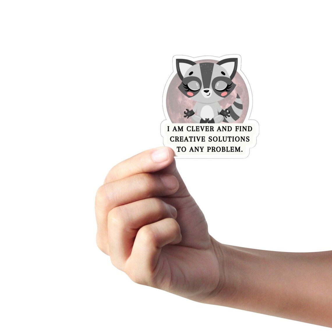 Animal Positive Affirmation Sticker, Cute Raccoon Decal With Celestial ...