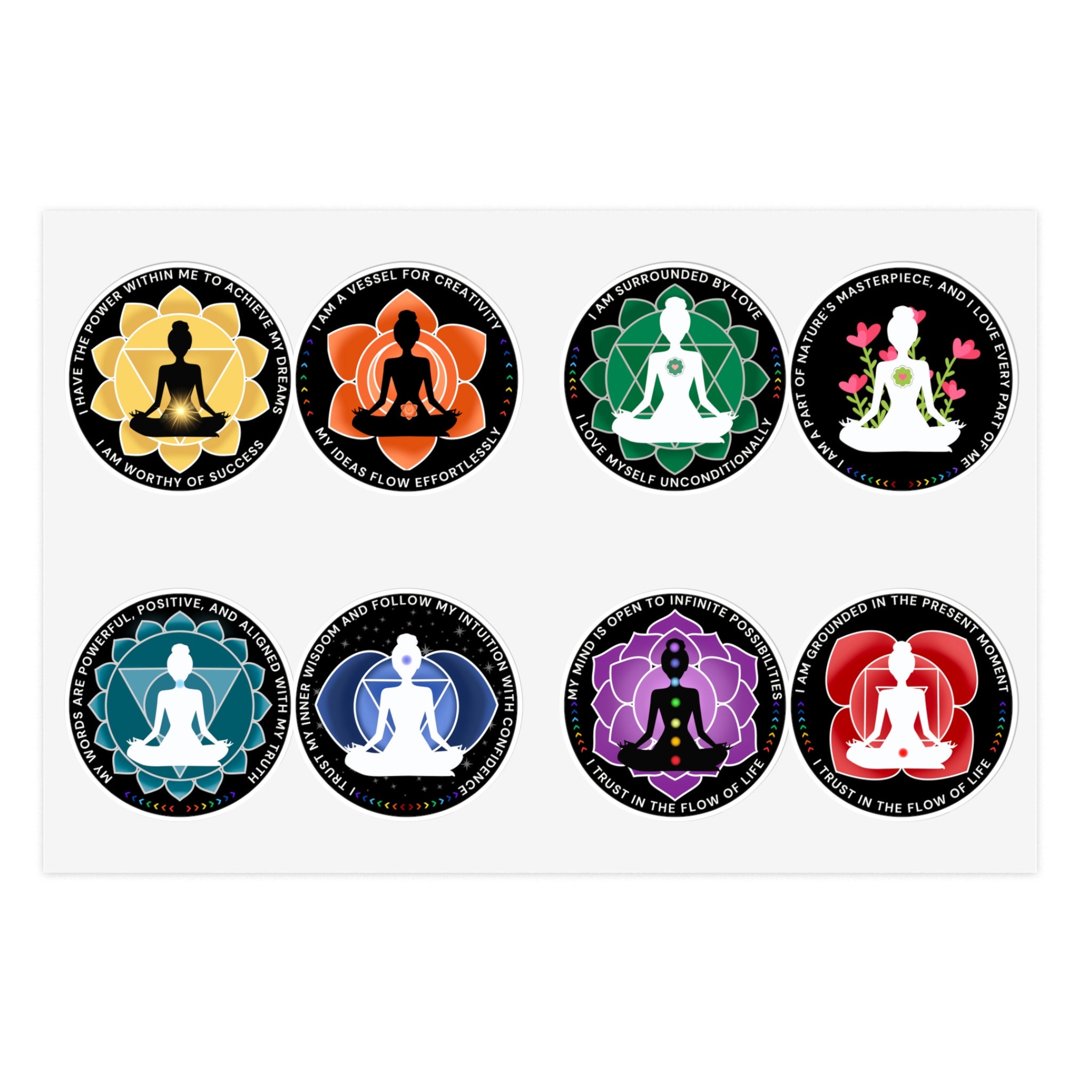 Positive Affirmation Chakra Sticker Set /spiritual Gift for Yoga and ...