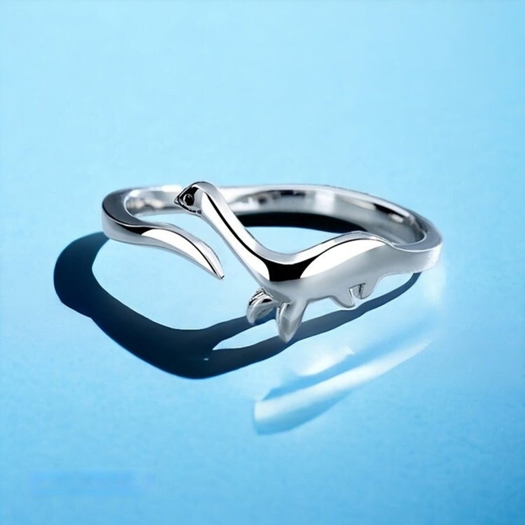 Cute Dinosaur Silver Ring, Fossil Jewellery, Adjustable Open Dinosaur ...
