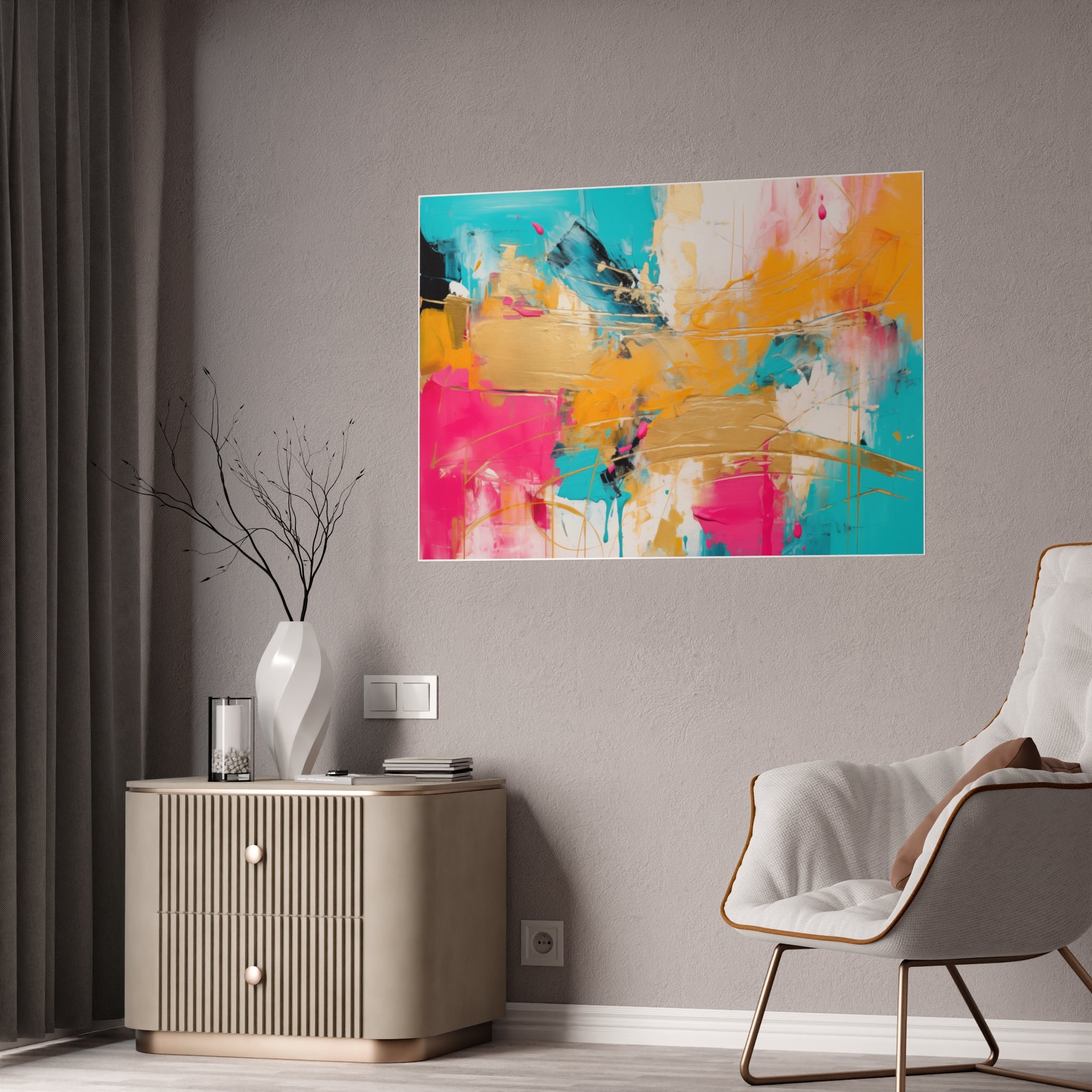 Pink, Teal, Gold and White Abstract Gloss Poster - Etsy