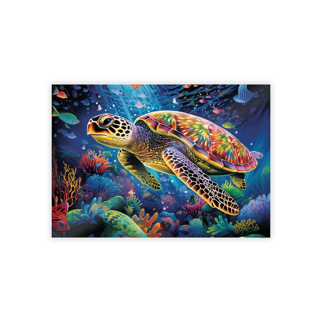 Colorful Sea Turtle Gloss Poster - Etsy