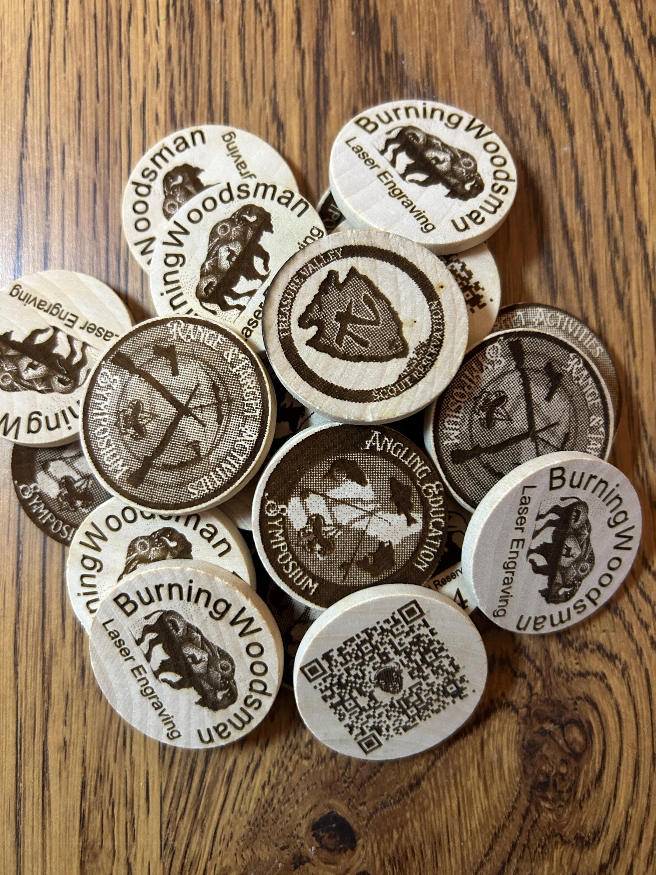 Wooden Token' 1 1\2" Personalized Engraved, 1 or 2 Sided With Your ...