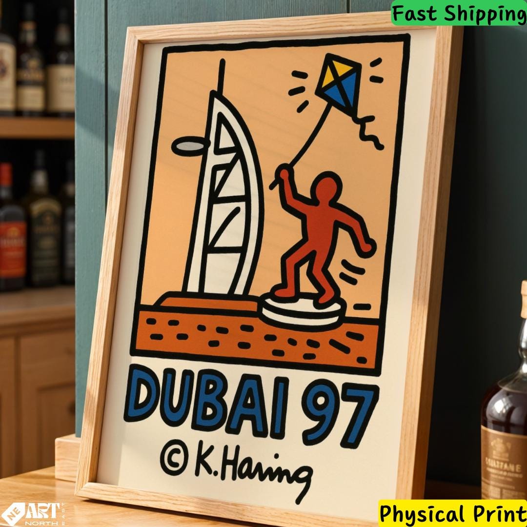 Art Print - Dubai 1997 Inspired Figurative Poster With Kite and Burj Al ...