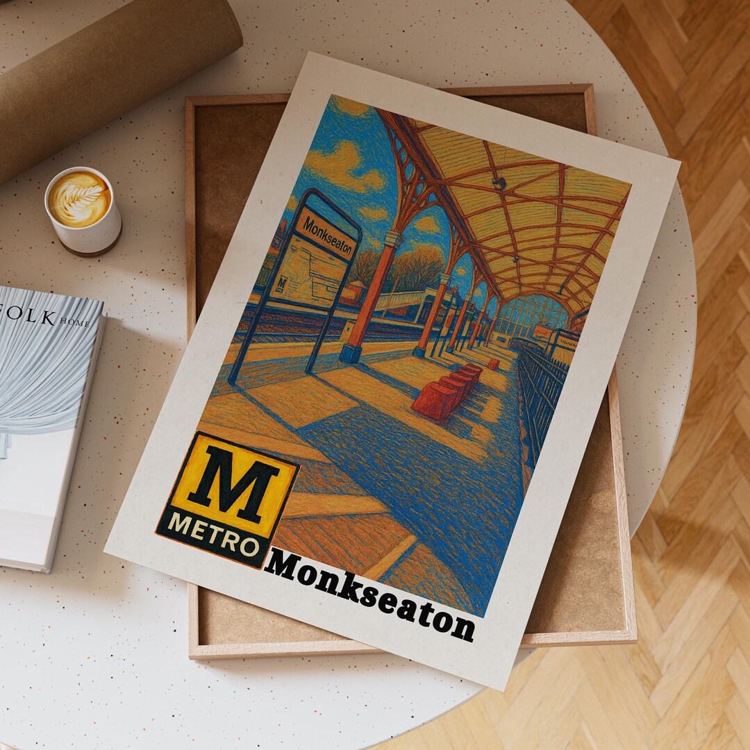 Digital Art Print - Monkseaton Metro Station Poster With Red Ironwork ...