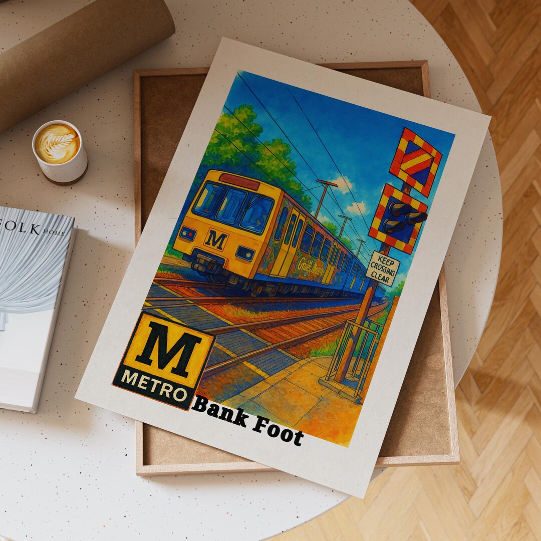 Digital Art Print - Bank Foot Metro Station Poster With Blue Sky Yellow ...