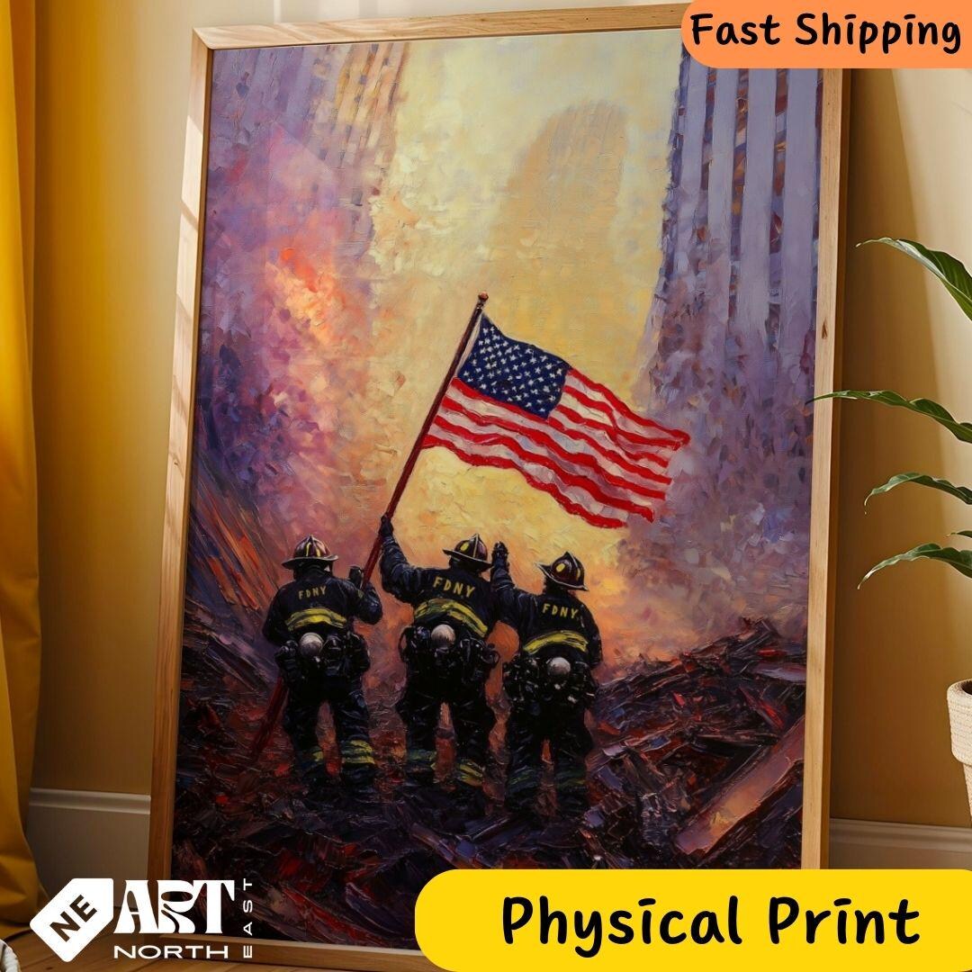 9/11 Firefighter Tribute Print – American Flag Wall Art – Patriotic ...