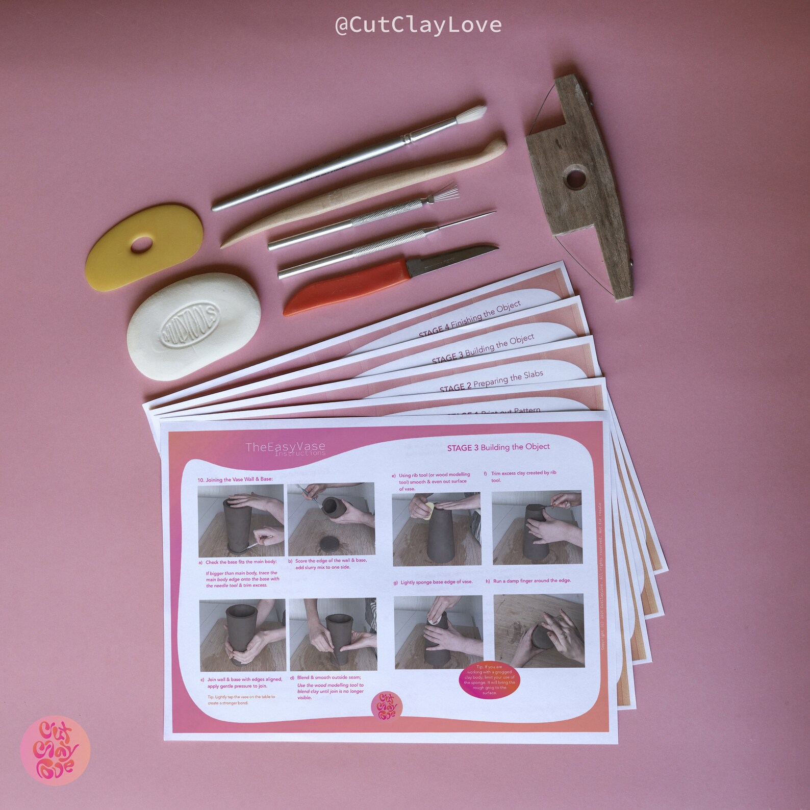 Easy Vase Pottery Template Slab Building Tutorial Ceramic Tools Easy ...