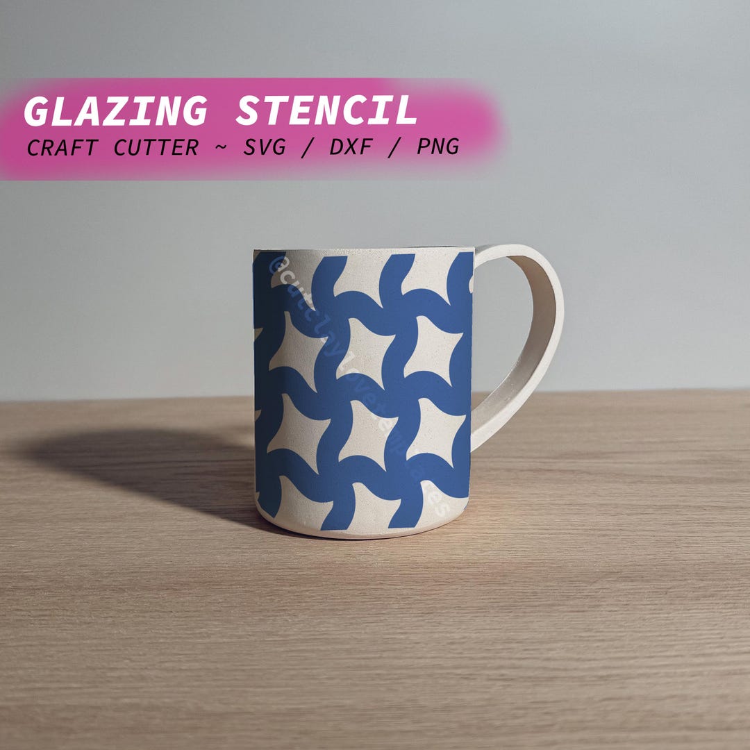 Glaze Stencil Sheet for Craft Cutter ~ Wavy Check Cup Artwork ~ Pottery ...