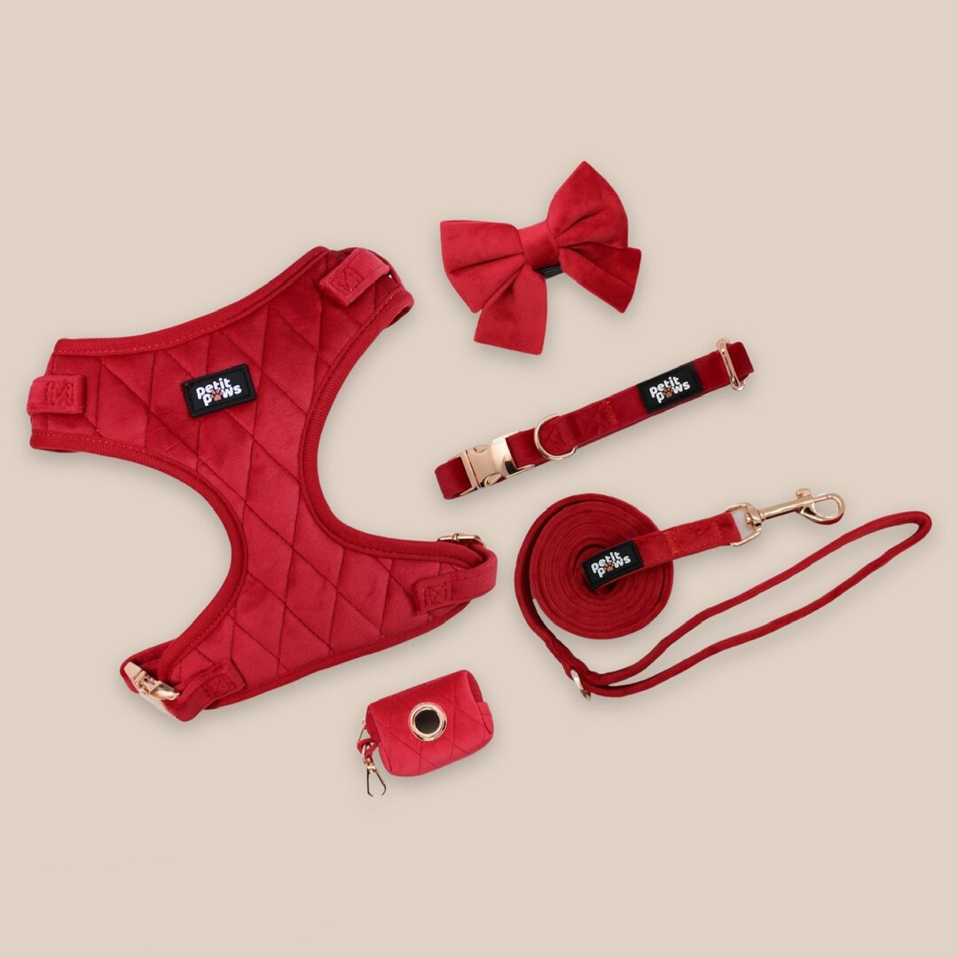 Scarlet Red Velvet, Rose Gold, High Quality, Adjustable Dog Harness ...