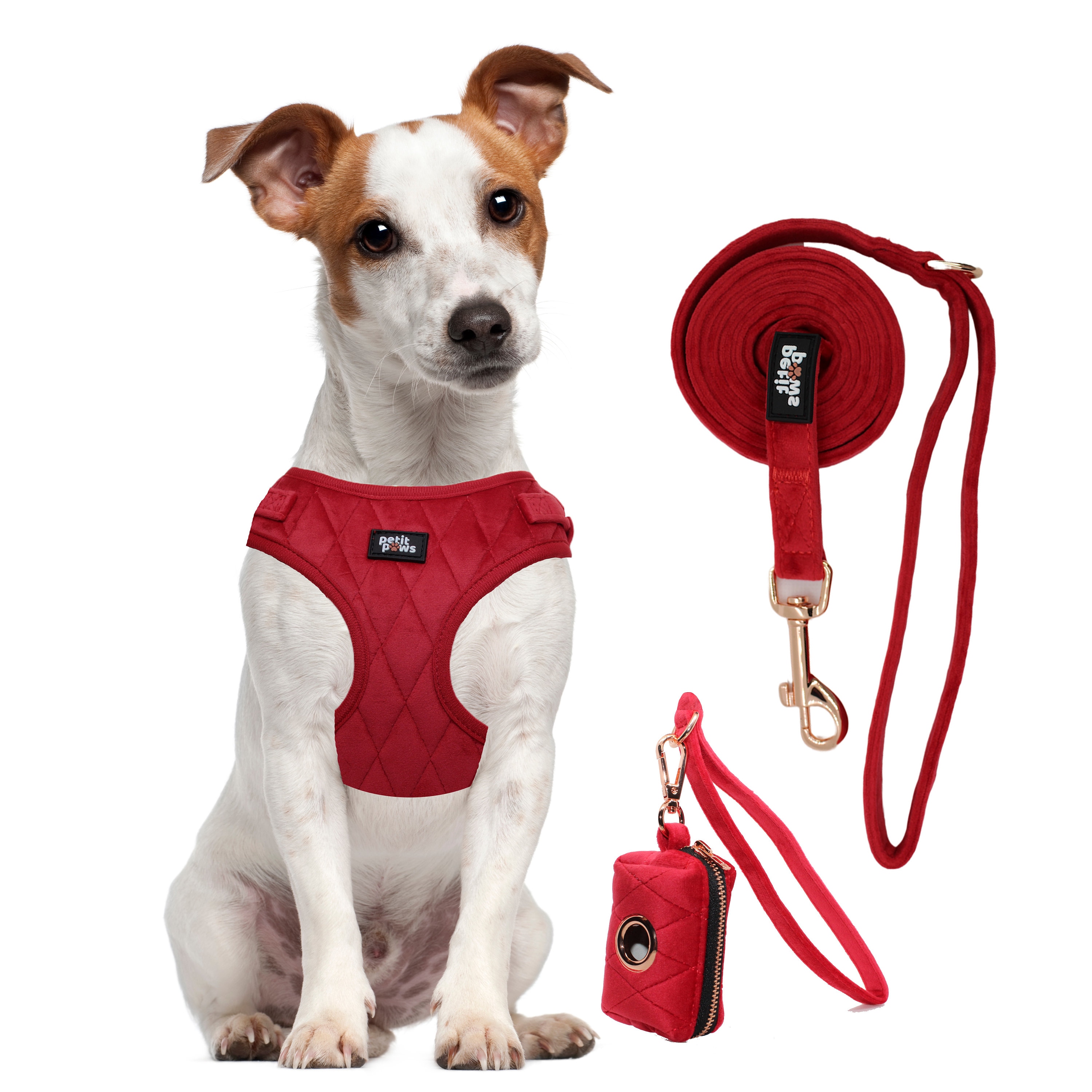 Scarlet Red Velvet, Rose Gold, High Quality, Adjustable Dog Harness ...